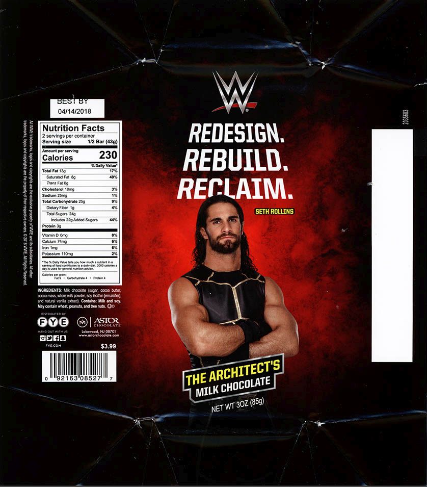 WWE Seth Rollins FYE Chocolate Bar 2016 Redesign Rebuild Reclaim The A ...