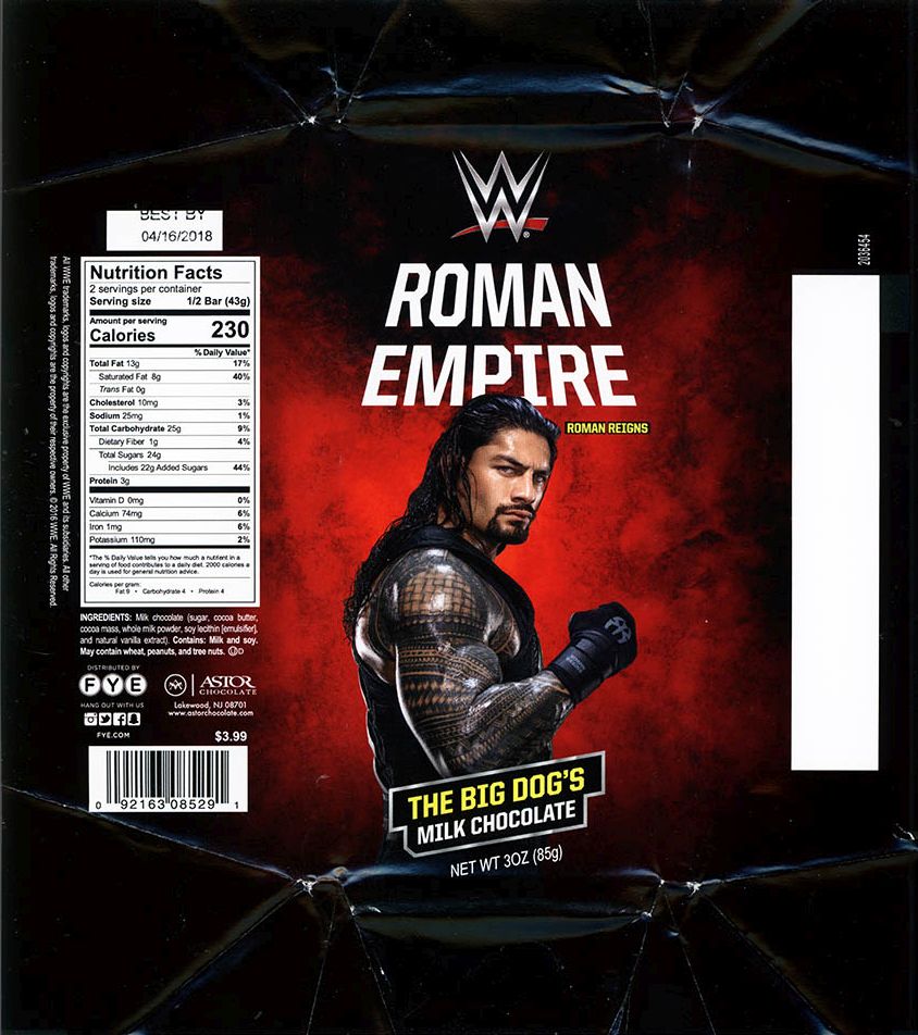 WWE Roman Reigns FYE Chocolate Bar 2016 Roman Empire The Big Dogs Milk ...
